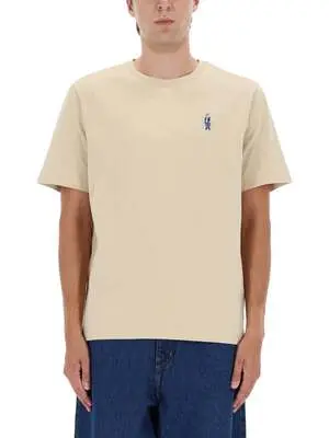 Maison Kitsuné Cotton Crewneck T-shirt With Chest Logo - Beige