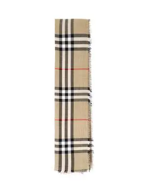 Burberry Plaid Fringed Scarf - Beige