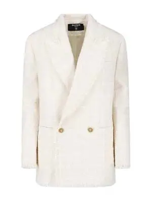 Balmain Wool-blend Jacket With Soft Knit Construction - White