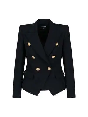 Balmain Double-breasted Virgin Wool Blazer - Black