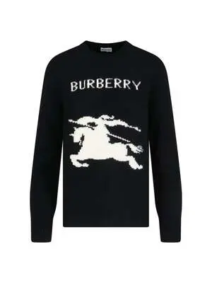 Burberry Wool-cashmere Horse Motif Crew Neck Sweater - Black