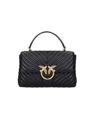 Pinko Leather Shoulder Bag With Gold Tone Hardware - Black