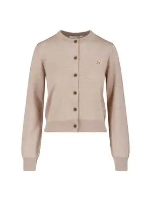 Maison Kitsuné 100% Wool Cardigan With Fox Applique