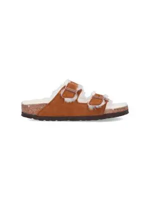 BIRKENSTOCK Suede Leather Sandals With Shearling Lining - Brown