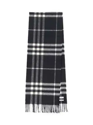 Burberry Plaid Wool Fringe Scarf - Black
