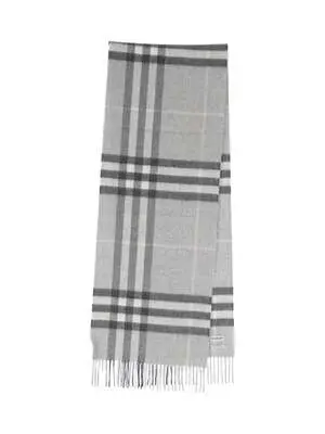 Burberry Plaid Wool Fringe Scarf - Grey