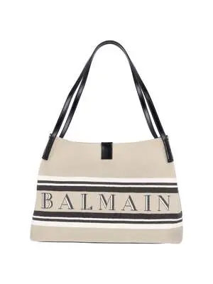 Balmain BALMAIN Cotton-Blend Shoulder Bag With Stripes White