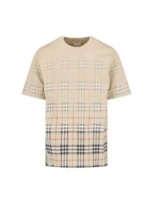 Burberry Lightweight Check Ribbed T-shirt Relaxed Fit - Beige