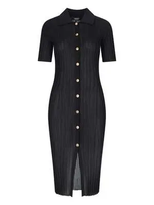 Versace Button-up Ribbed Midi Dress With Sculpted Trim