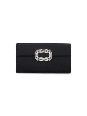 ROGER VIVIER Viscose Silk Statement Clutch With Crystal Embellishment - Black