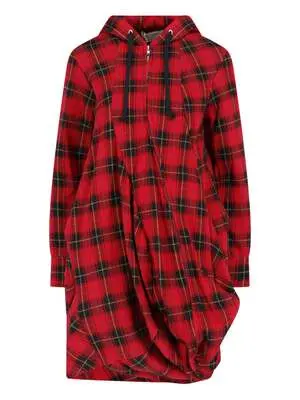 Comme Des Garçons Plaid Hooded Long Sleeve Dress