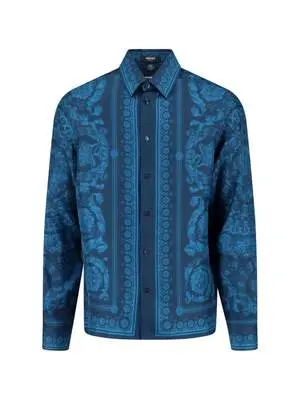 Versace VERSACE 100% Silk Printed Shirt Blue