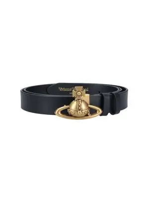 VIVIENNE WESTWOOD Cow Leather Belt With Orb Buckle - Black