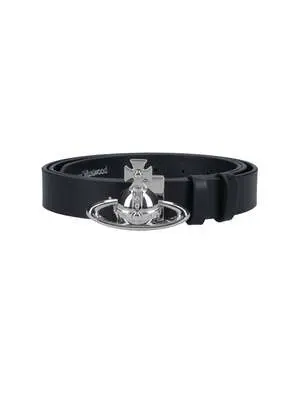 VIVIENNE WESTWOOD Leather Belt With Orb Buckle - Black