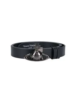 VIVIENNE WESTWOOD Leather Belt With Orb Buckle - Black