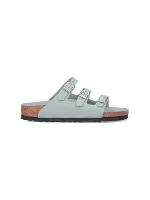 BIRKENSTOCK Nubuck Leather Sandals With Adjustable Straps - Green