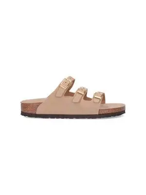 BIRKENSTOCK Nubuck Leather Sandals With Buckled Straps - Beige
