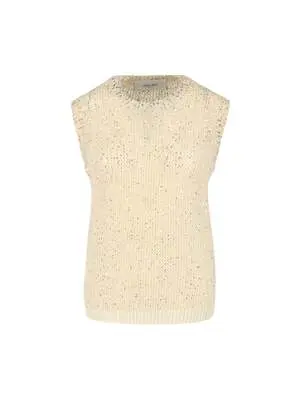 GOLDEN GOOSE Sequin Knit Sleeveless Sweater Vest - White
