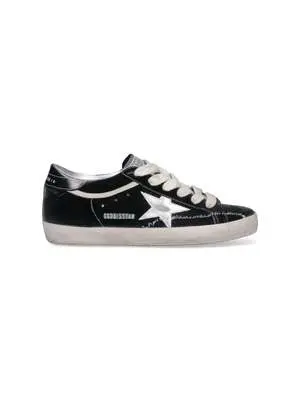 GOLDEN GOOSE Leather-cuffed Lace-up Sneakers - Black