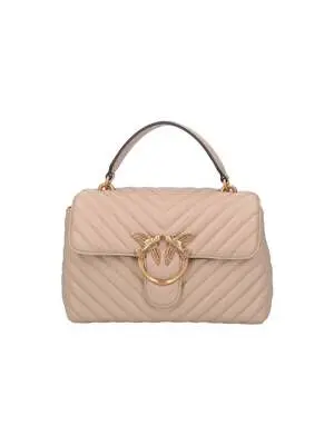 Pinko Leather Shoulder Bag With Gold Tone Clasp - Beige