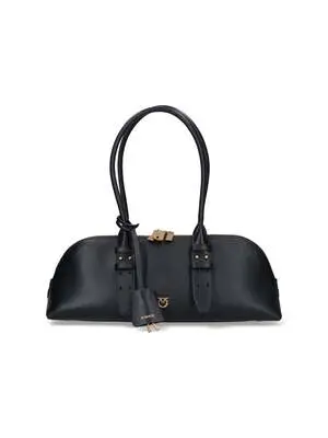 Pinko Leather Shoulder Bag With Chain Strap - Black