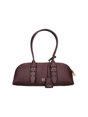 Pinko Leather Shoulder Bag With Gold Tone Clasp - Brown