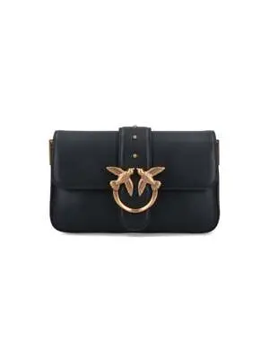 Pinko Premium Leather Handbag With Gold Tone Buckle - Black