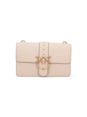 Pinko Leather Shoulder Bag With Chain Strap - Beige