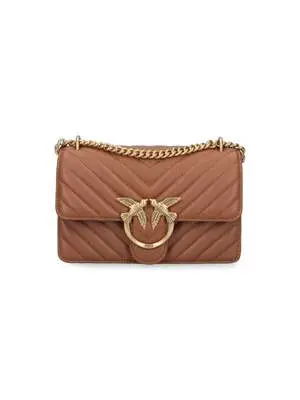 Pinko PINKO Quilted Leather Crossbody Bag With Chain Strap Brown
