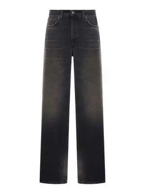 HAIKURE Classic Straight Leg Jeans With Five Pockets And Leather Logo Patch - Black