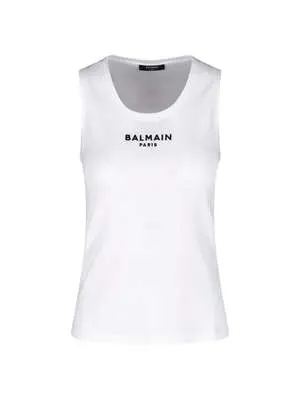 Balmain Ribbed Cotton Tank Top - White