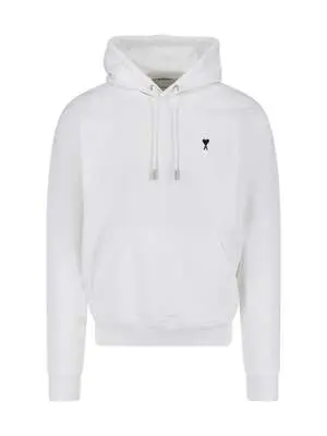AMI Paris Cotton Hoodie With Kangaroo Pocket - White
