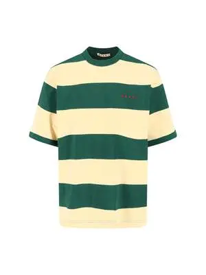 Marni Striped Short-sleeve Mock Neck T-shirt - Yellow