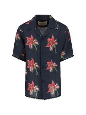 Valentino Garavani Floral Camp Collar Casual Shirt 73.5 Cm Length - Black