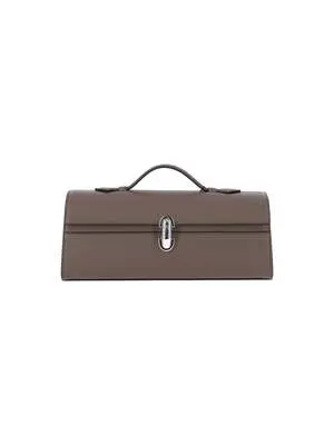 Savette Calfskin Leather Shoulder Bag With Turn Lock - Taupe
