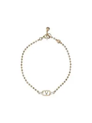 Valentino Garavani Brass Logo Bracelet With Crystal Embellishments - Gold