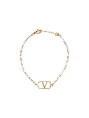 Valentino Garavani Brass Logo Bracelet With Crystal Embellishments - Gold