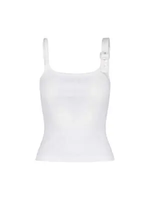 COURREGES Ribbed Stretch Cotton Camisole Top - White