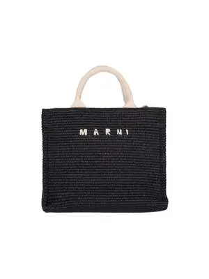 Marni Woven Tote Bag With Top Handles - Black