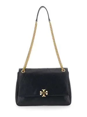 Tory Burch Monogrammed Cotton-leather Tote Bag - Black
