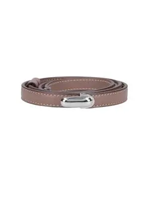 Savette Slim Leather Belt With Metallic Buckle - Beige