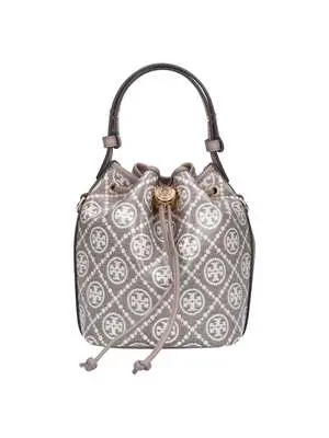 Tory Burch Cotton & Leather-trim Bucket Bag - Grey