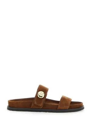 Tory Burch Suede Double Strap Slide Sandals - Brown