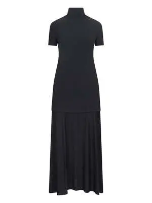 JIL SANDER Mock Neck Short Sleeve Maxi Dress - Black