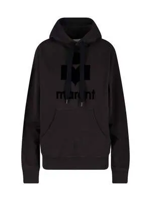 MARANT ETOILE Cotton-blend Flocked Drawstring Sweatshirt - Black