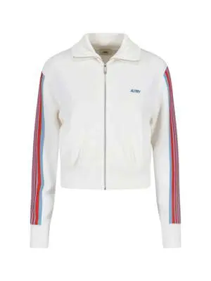 AUTRY Zip-up Track Jacket With Striped Sleeves - White