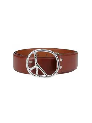 Needles Cowhide Leather Belt With Peace Sign Buckle - Brown