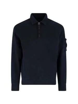 C.P. COMPANY Quarter Zip Sweatshirt With Collar - Blue