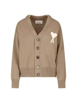 AMI Paris Logo V-neck Knit Cardigan