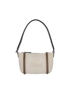 Chloé Mini Shoulder Bag In Calf Leather And Cotton - Beige